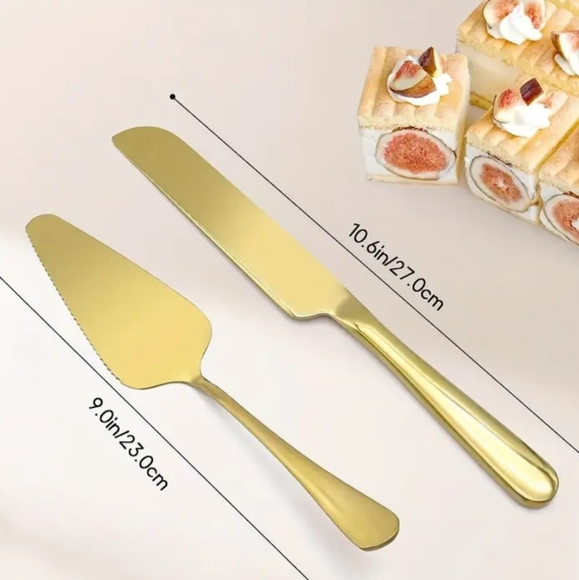 Dining | New Stainless Steel Gold Polished Wedding Cake Knife Spatula 2 ...